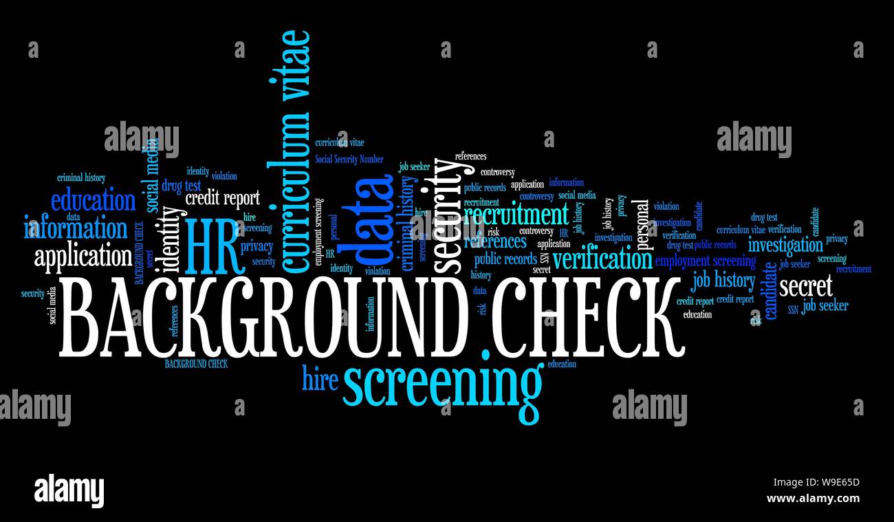 Background check - employment screening. Word cloud concept Stock Photo ...