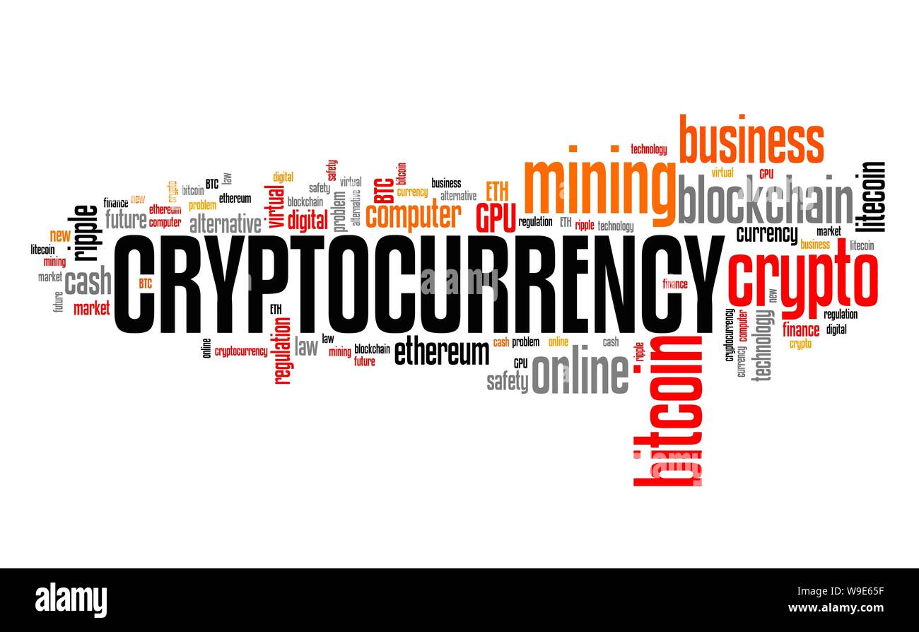 Cryptocurrency - digital virtual currencies concepts. Word cloud sign ...