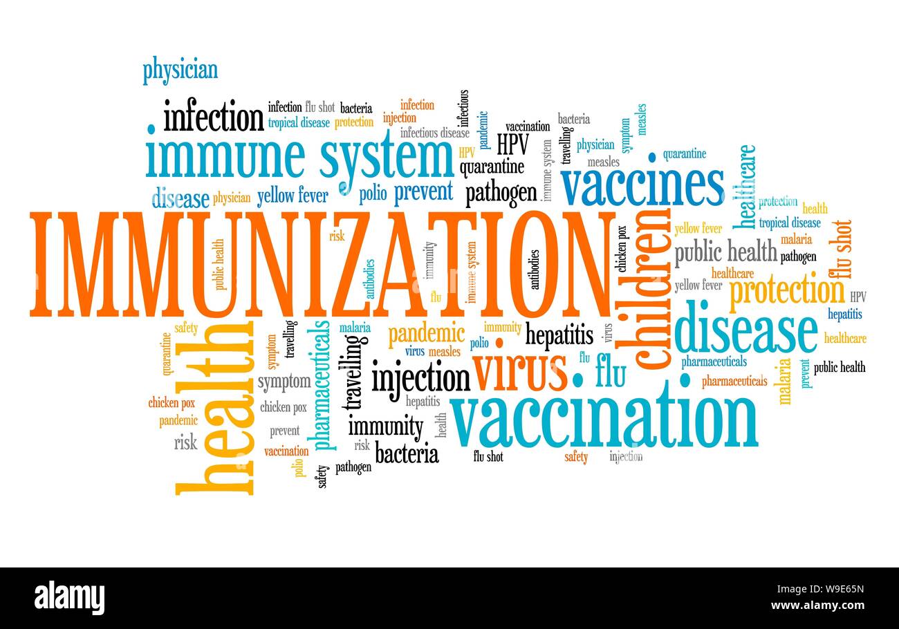 Immunization and vaccines - health care concept. Word cloud sign Stock ...