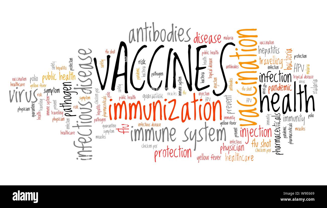 Vaccines and immunization - health care concept. Word cloud sign Stock ...