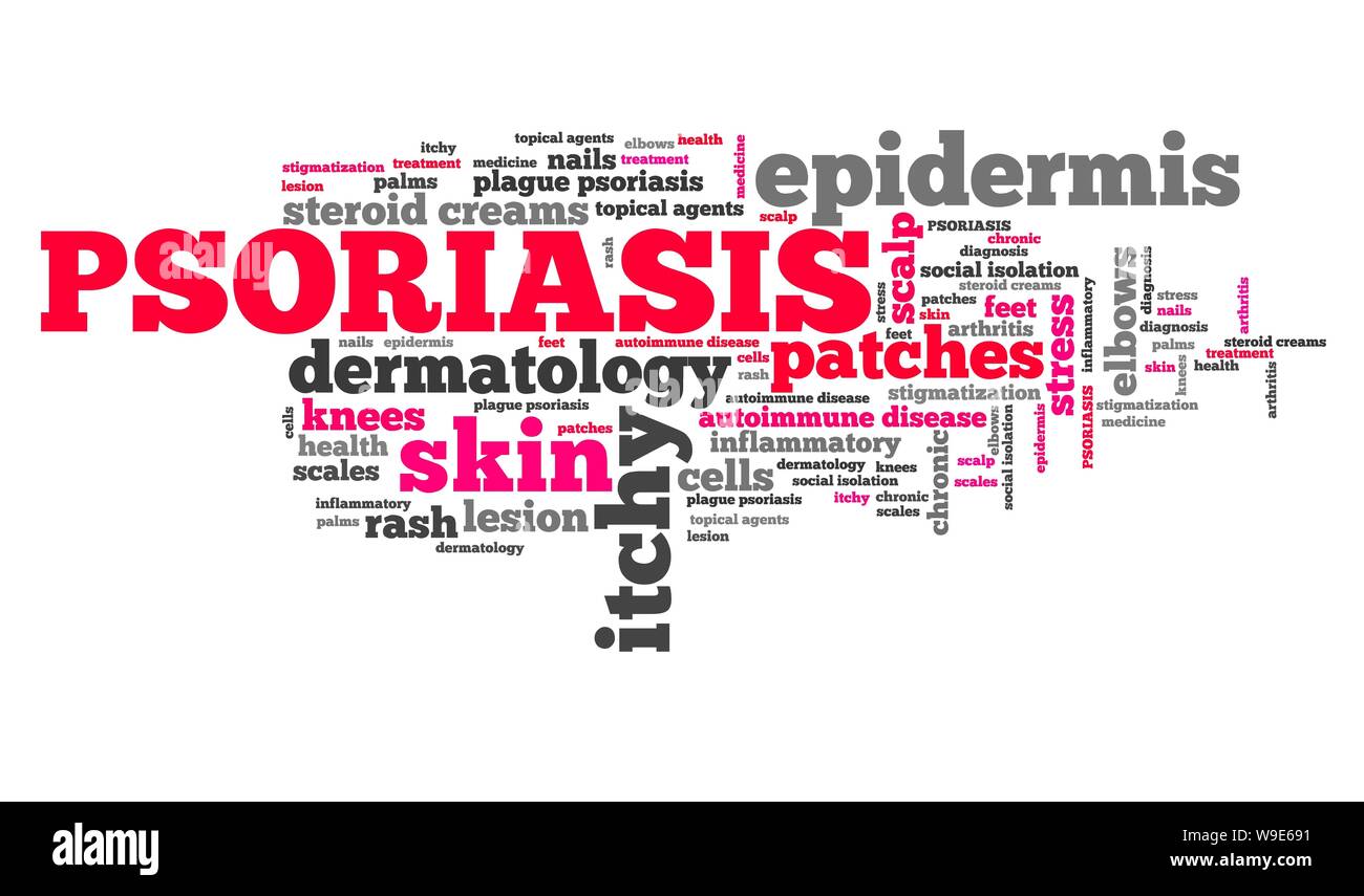Psoriasis - dermatology problem and skin health. Word cloud sign Stock ...