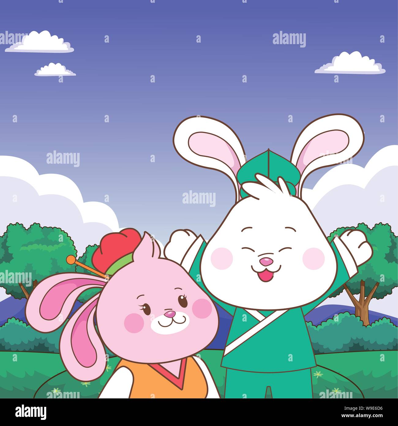 Rabbits in mid autumn festival cartoons Stock Vector Image & Art - Alamy
