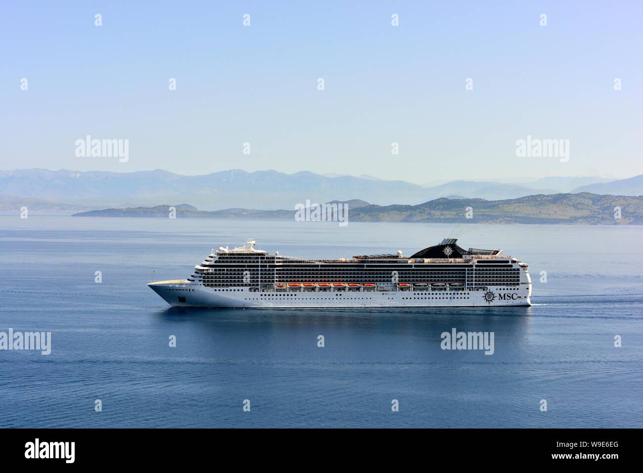 Cruise Ship, MSC Magnifica,heading for the Port of Corfu,in the ionian ...
