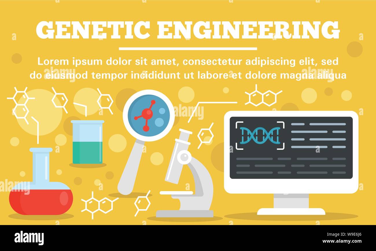 Lab genetic engineering concept banner. Flat illustration of lab ...