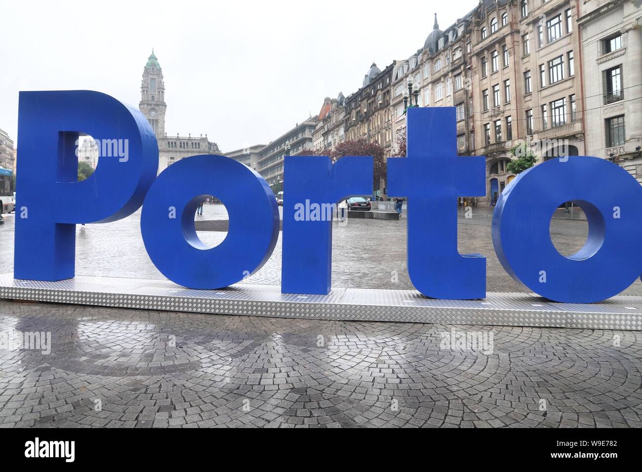 PORTO, PORTUGAL - MAY 24, 2018: City name sign in rainy Porto, Portugal ...