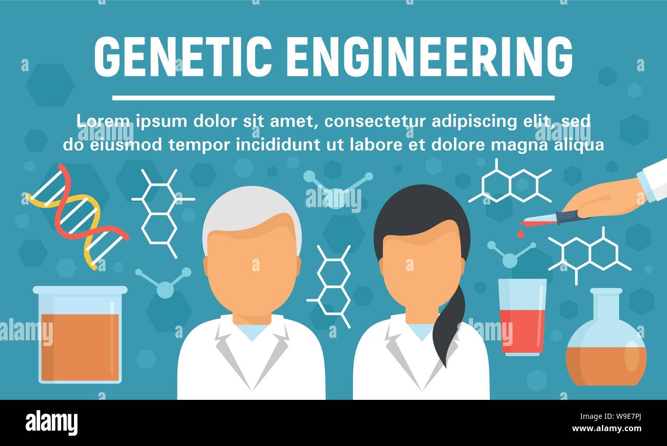 Doctor genetic engineering concept banner. Flat illustration of doctor ...