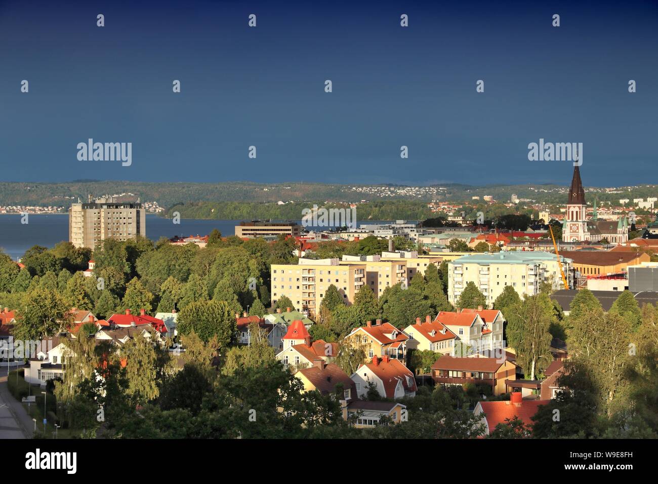 Jonkoping town skyline with lake Vattern in Sweden. Smaland province ...