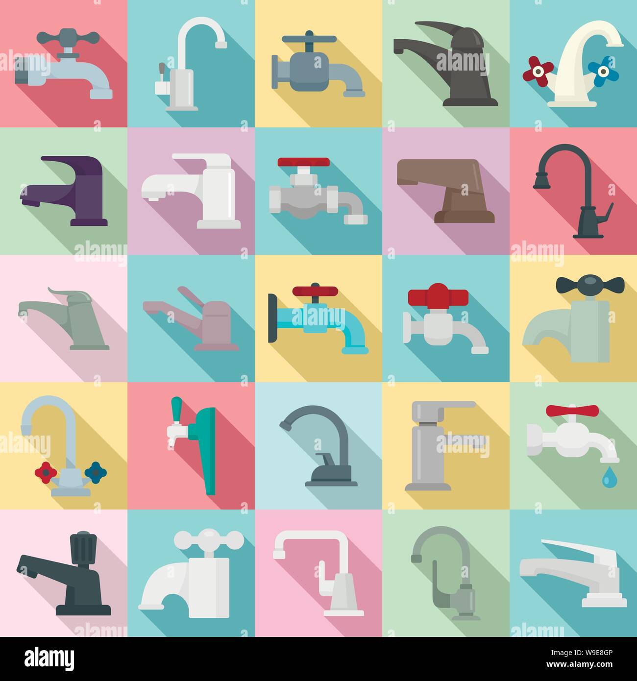 Faucet icons set. Flat set of faucet vector icons for web design Stock ...