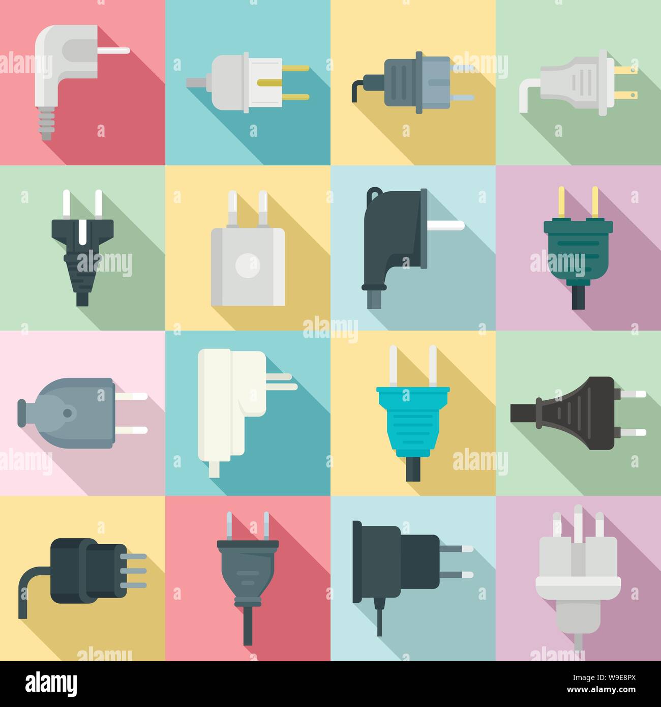 Plug icons set. Flat set of plug vector icons for web design Stock ...