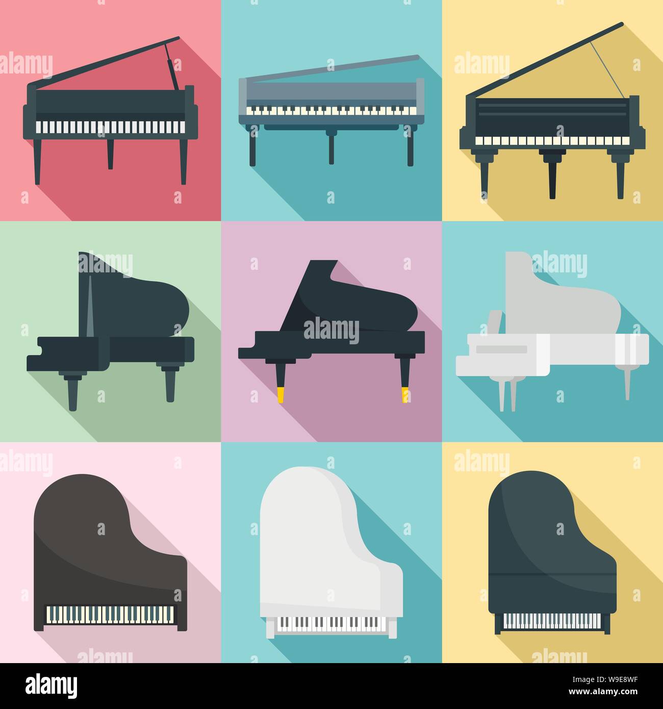 Grand piano icons set. Flat set of grand piano vector icons for web ...