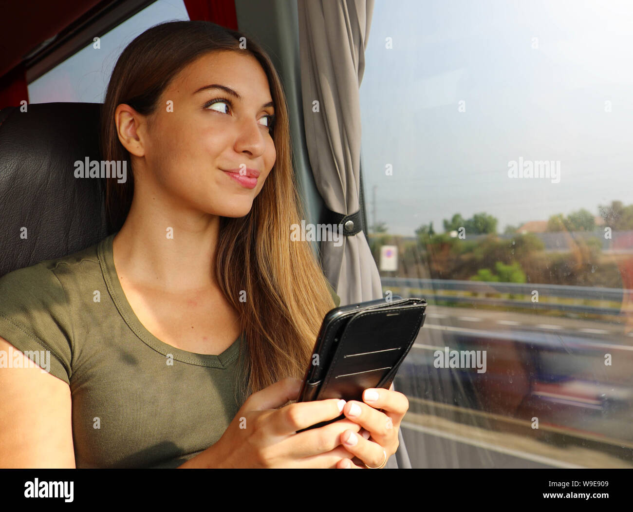 Woman Looking Through A Train Window High Resolution Stock Photography ...
