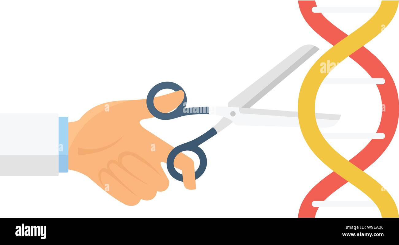 Scissors cut dna icon. Flat illustration of scissors cut dna vector ...