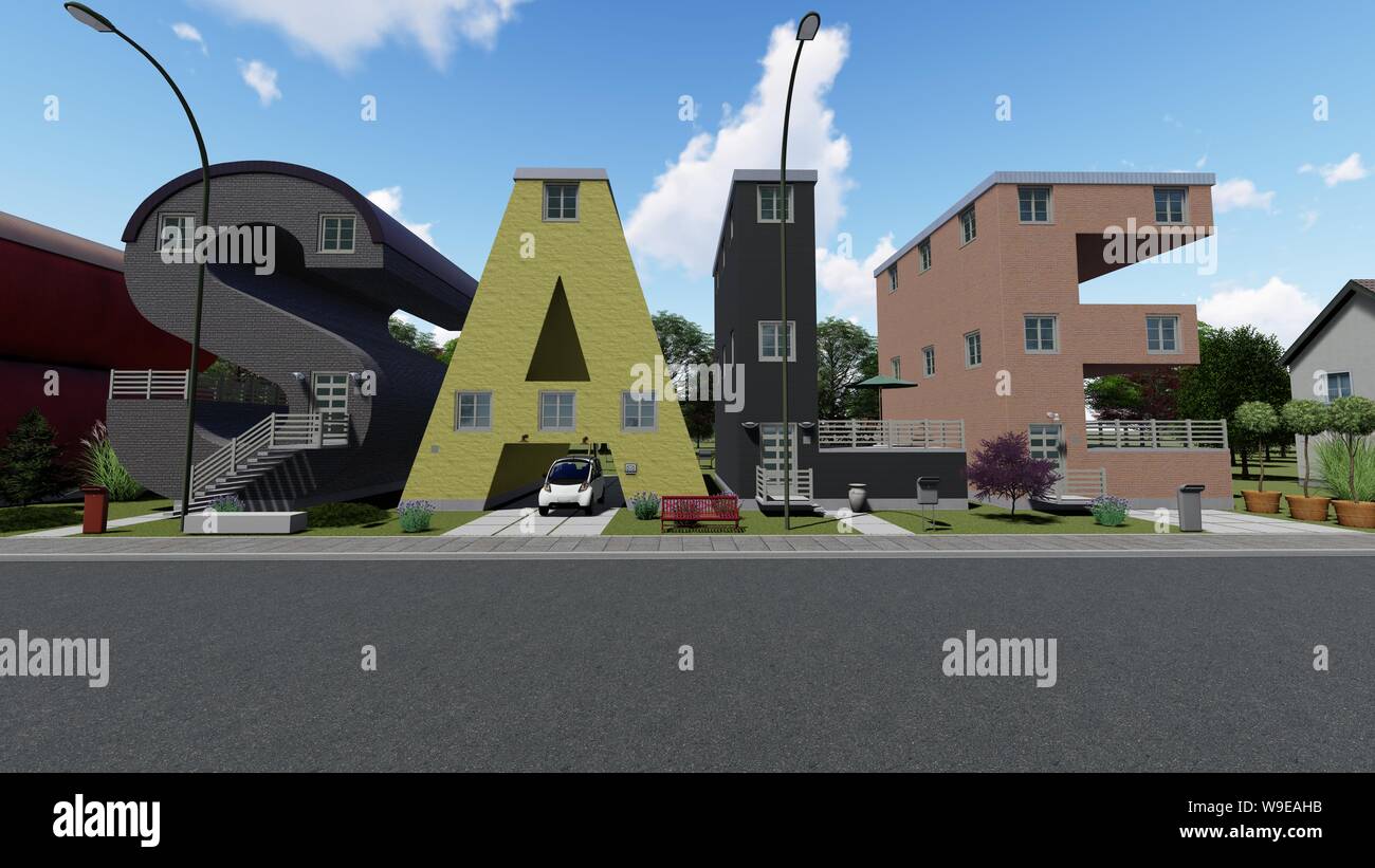 Buildings shaped like a word Sale Stock Photo - Alamy