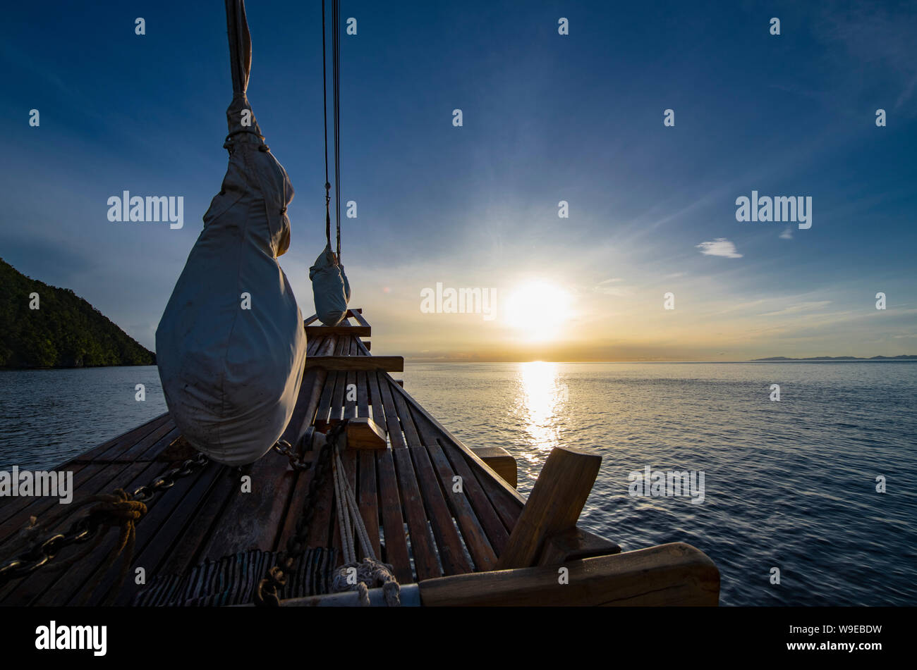 Bow of wooden sailboat at Raja Ampat / Indonesia Stock Photo - Alamy