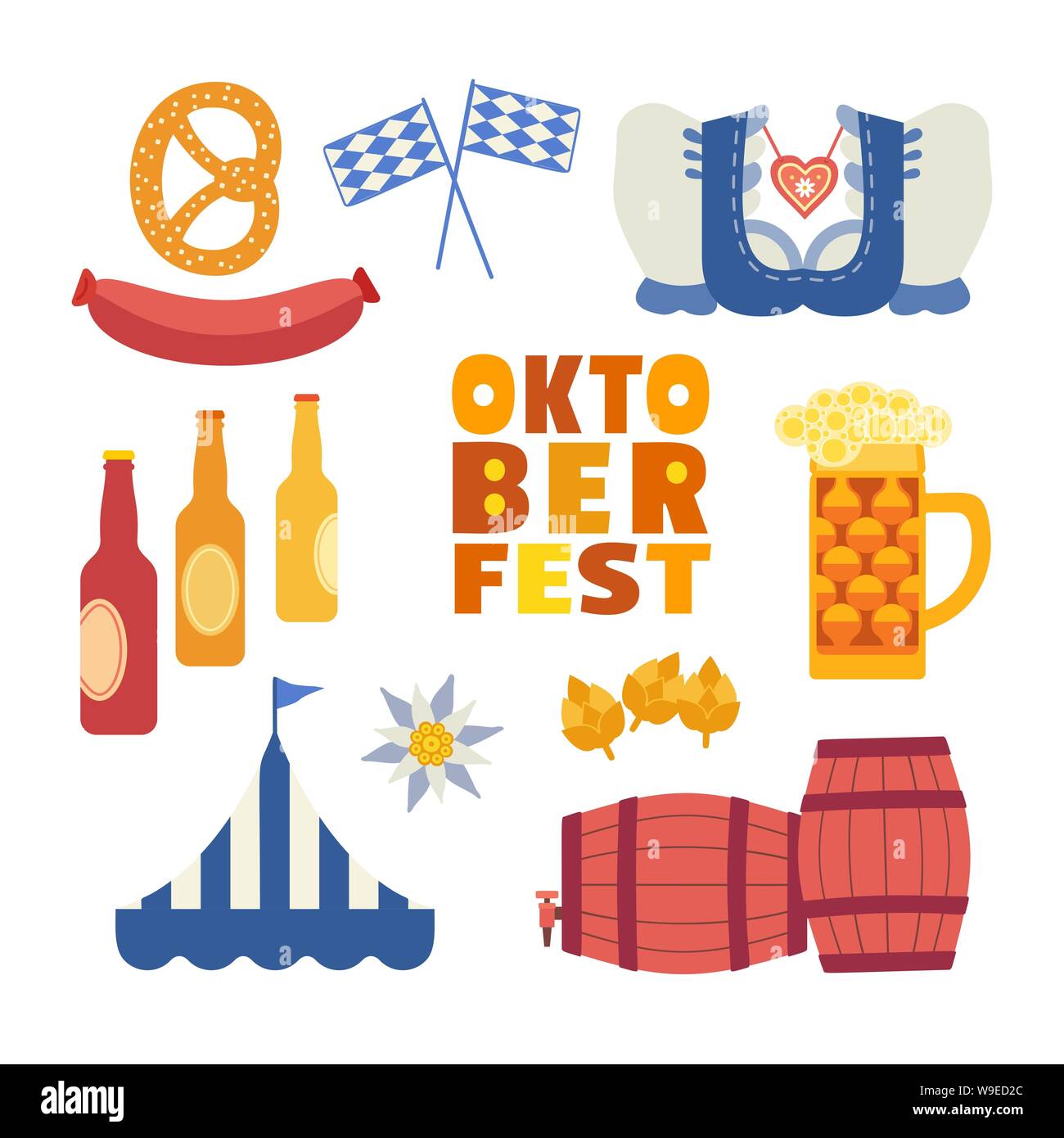 Oktoberfest hand drawn flat color vector icons set Stock Vector Image ...