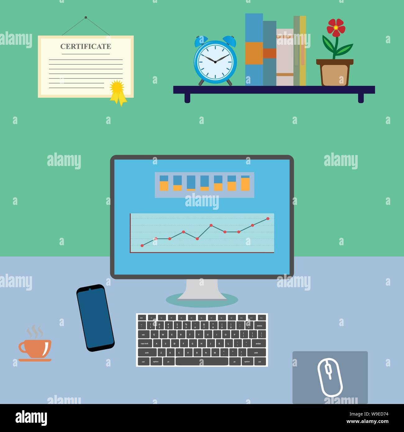 Desk clock coffee Stock Vector Images - Alamy