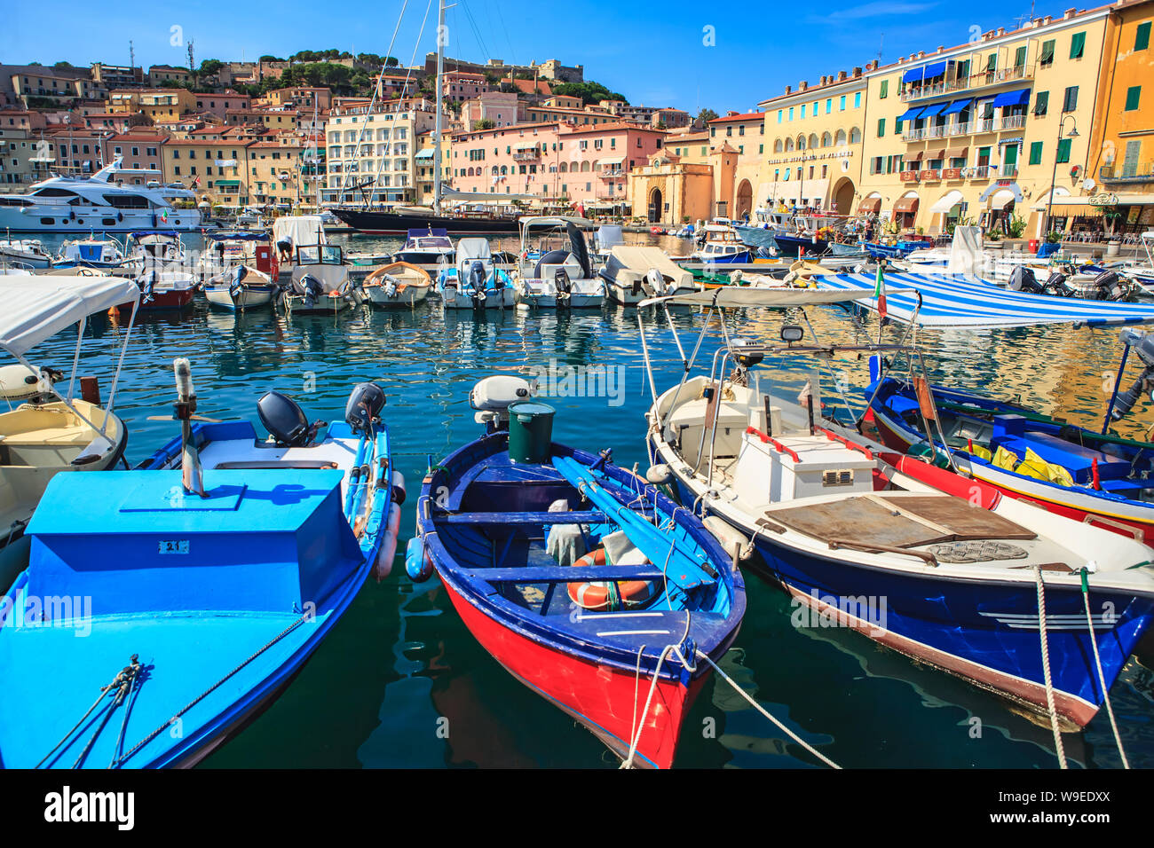PORTOFERAIO, ELBA ISLAND, ITALY - CIRCA AUGUST, 2011: The port and ...