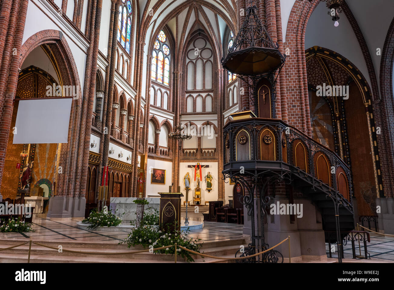 High altar with pulpit in Cathedral of St. Michael the Archangel and St ...