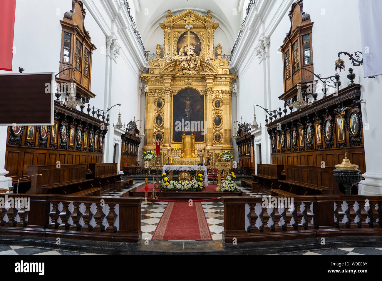 Church of the Holy Cross interior in Warsaw, Poland, Baroque high altar ...