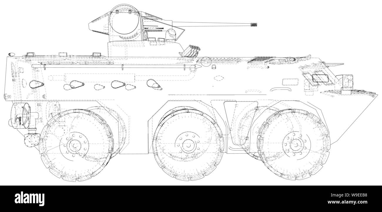 Army vehicle technical wire-frame. Vector illustration. Tracing ...