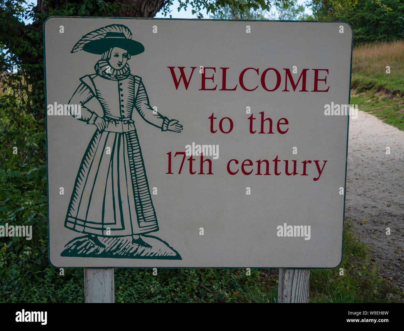 Sign to 17th Century Plimouth plantation Stock Photo - Alamy