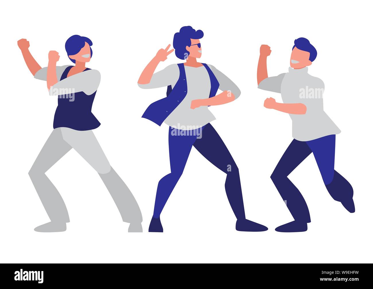 young dancers group disco style characters vector illustration design ...