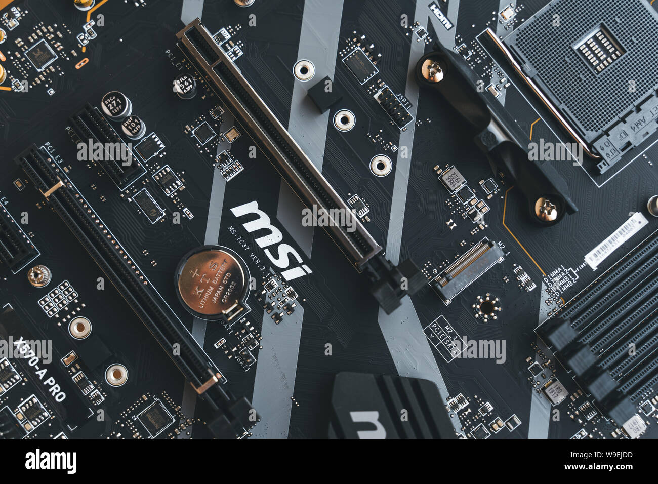 MSI X570 motherboard. New Zen 2, 7 nanometer desktop CPU by AMD. Very ...