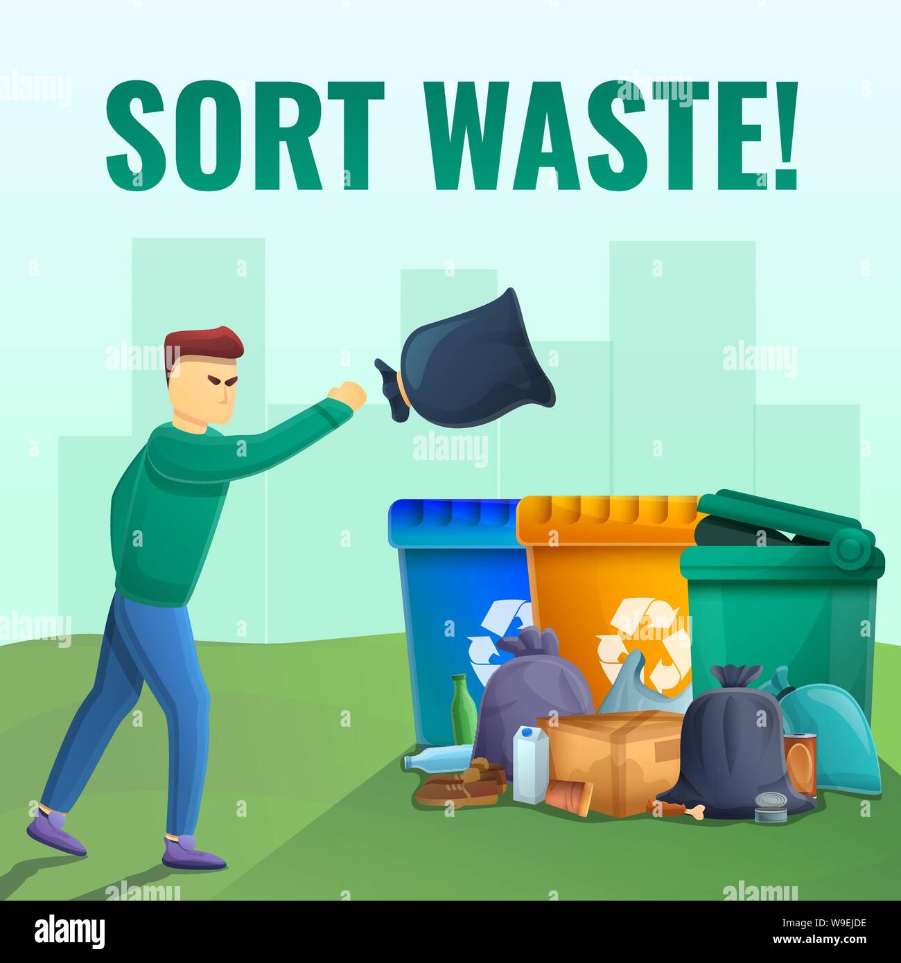 Garbage concept background. Cartoon illustration of garbage vector ...