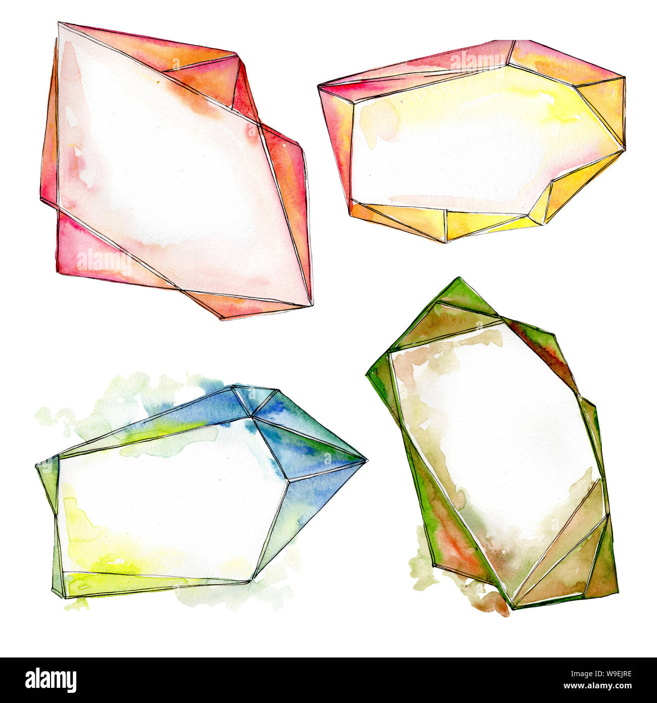 Colorful rock jewelry minerals. Geometric quartz polygon crystal stone ...