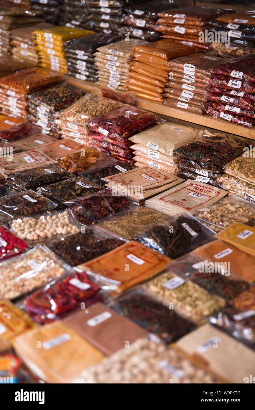 BALI, INDONESIA - JANUARY 26, 2019: Natural spices on the traditional ...