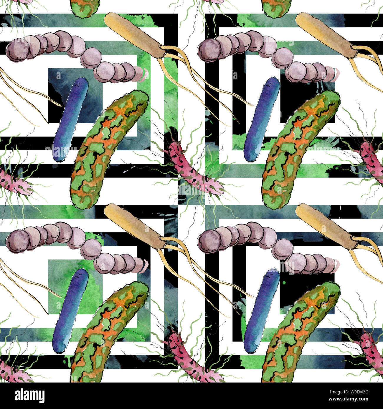 Microbe or germ hand drown illustration. Watercolor background ...