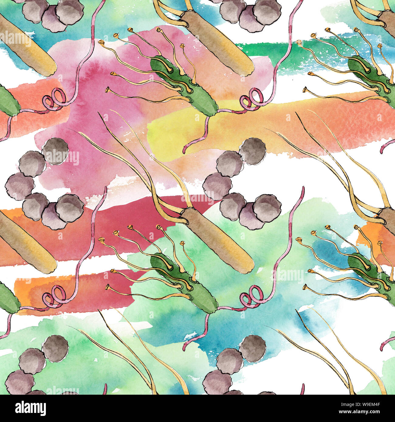 Microbe or germ hand drown illustration. Watercolor background ...