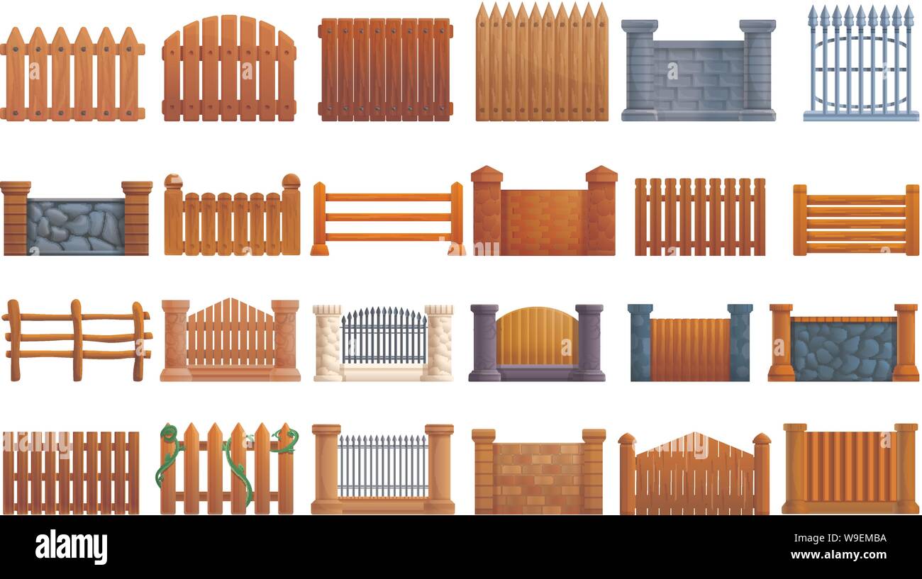 Fence icons set. Cartoon set of fence vector icons for web design Stock ...