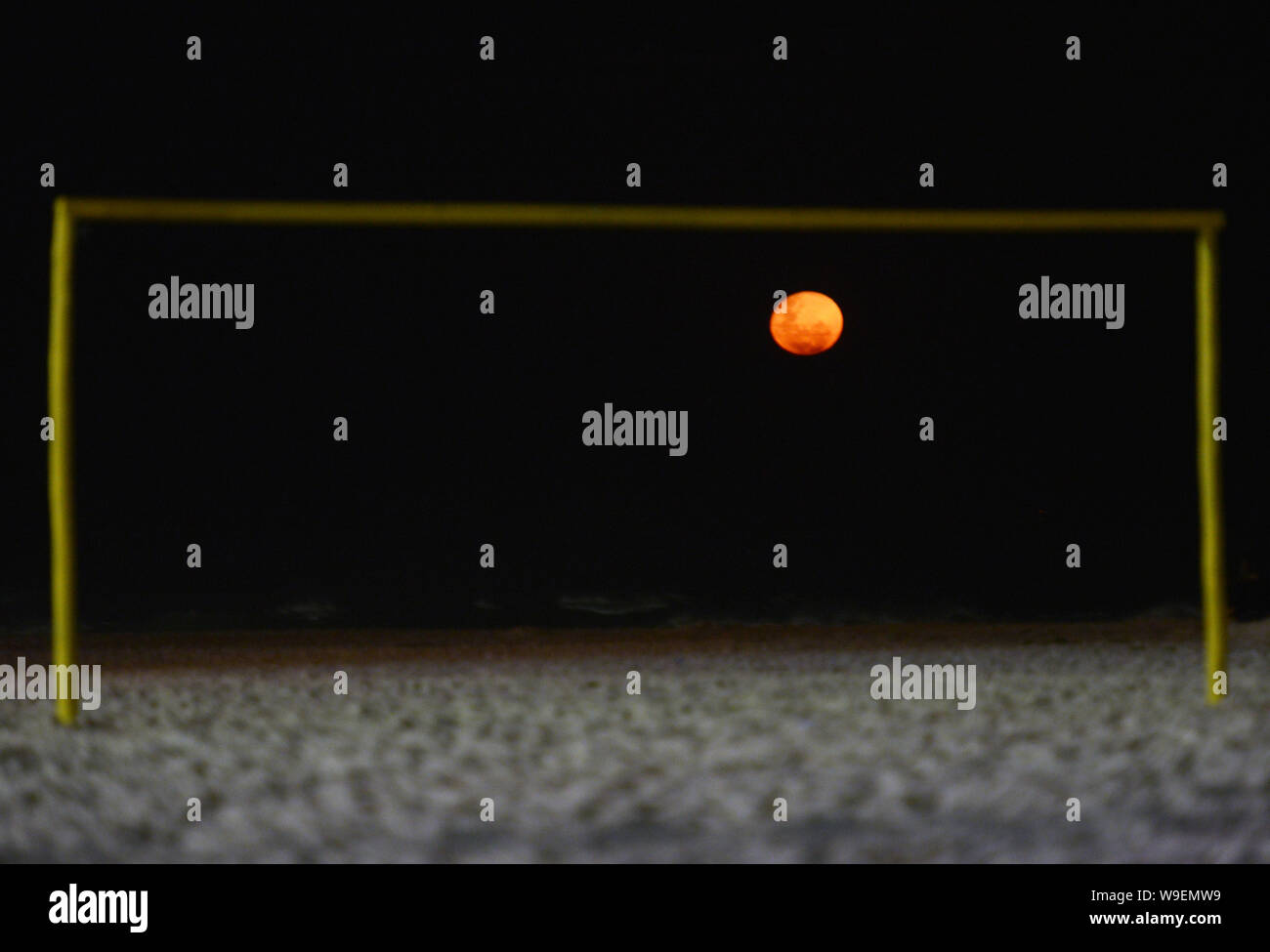 fire moon on soccer goal Stock Photo - Alamy