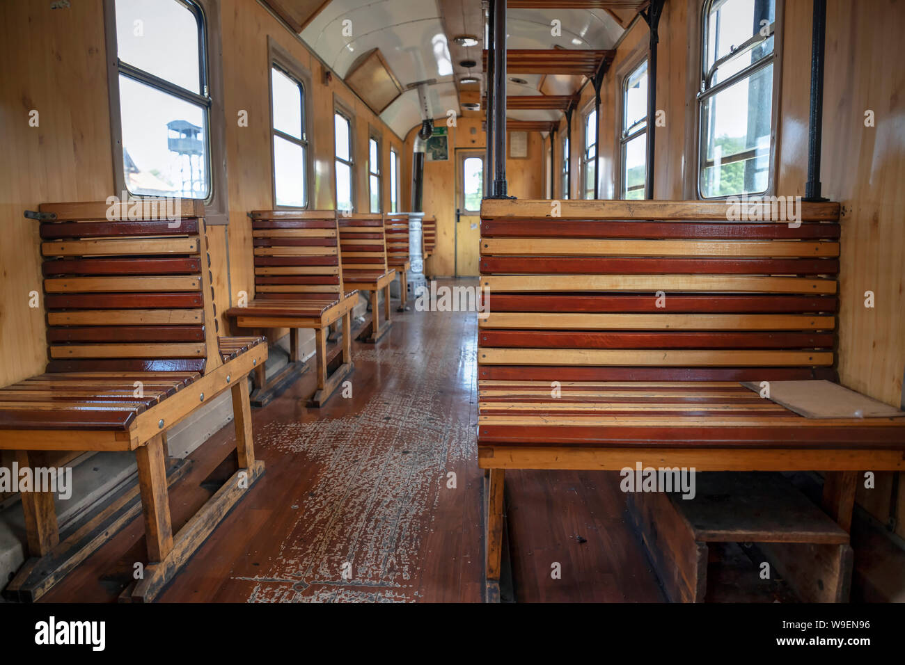 Third class passenger carriage of narrow gauge steam train from 1930's ...