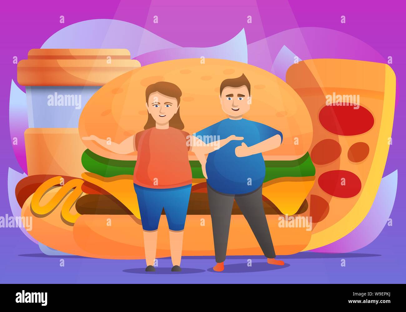 Overweight people concept banner. Cartoon illustration of overweight ...