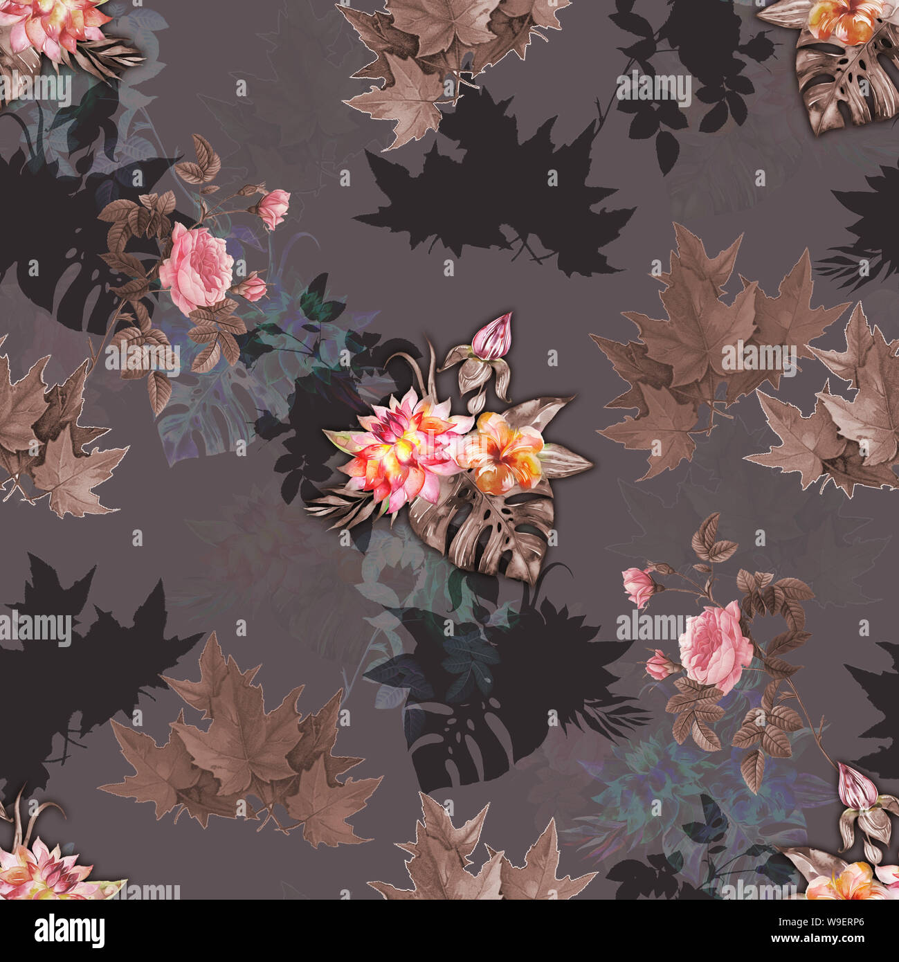 Digital print design , flower with dark ground seamless design Stock ...