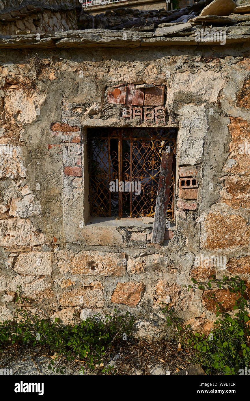 Wooden windows in a stone building Stock Photo - Alamy