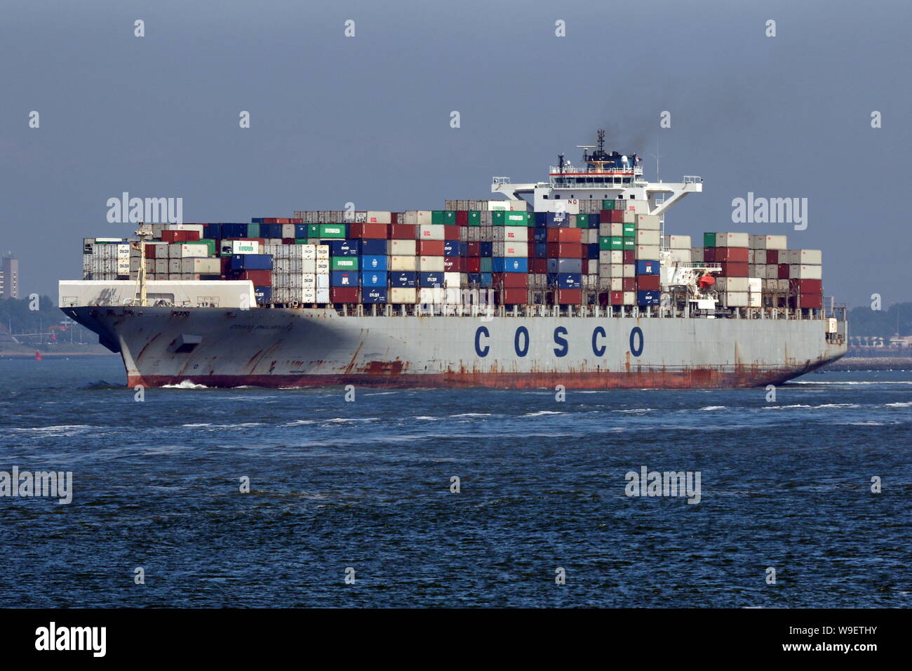 The container ship COSCO Philippines leaves the port of Rotterdam on 22 ...