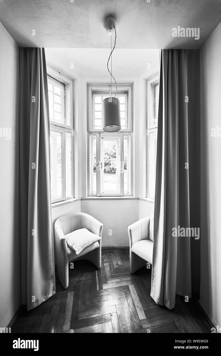 Furniture design room room in interior seating sofa Black and White ...