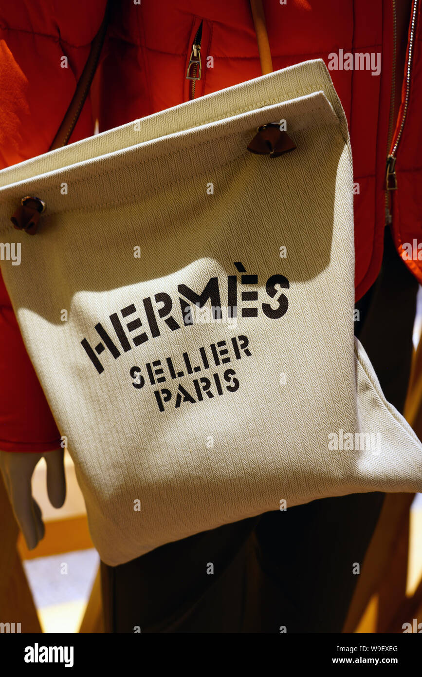 PARIS, FRANCE -22 JUL 2019- Interior view of the Hermes luxury fashion ...