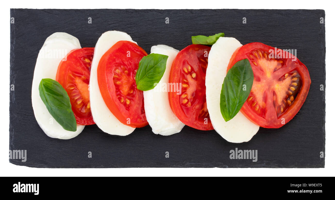 Traditional italian food, sliced tomatoes and mozzarella isolated on ...