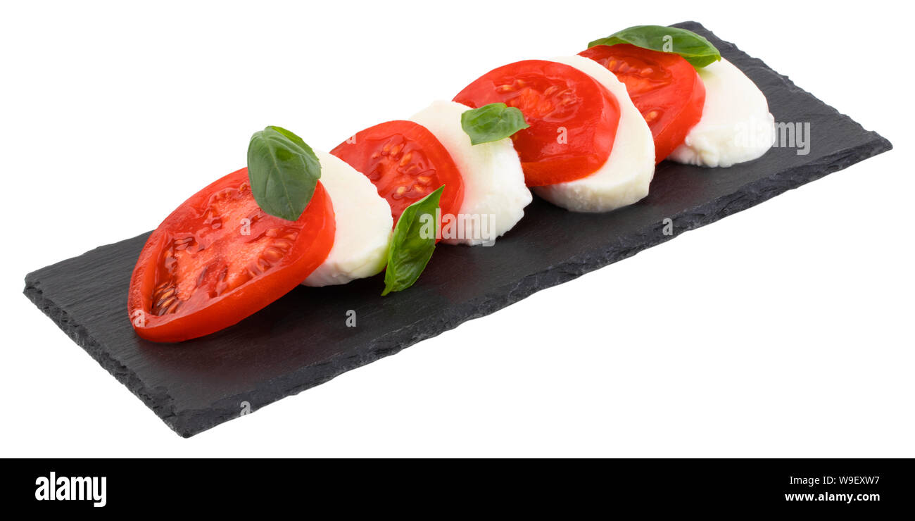 Traditional italian food, sliced tomatoes and mozzarella isolated on ...
