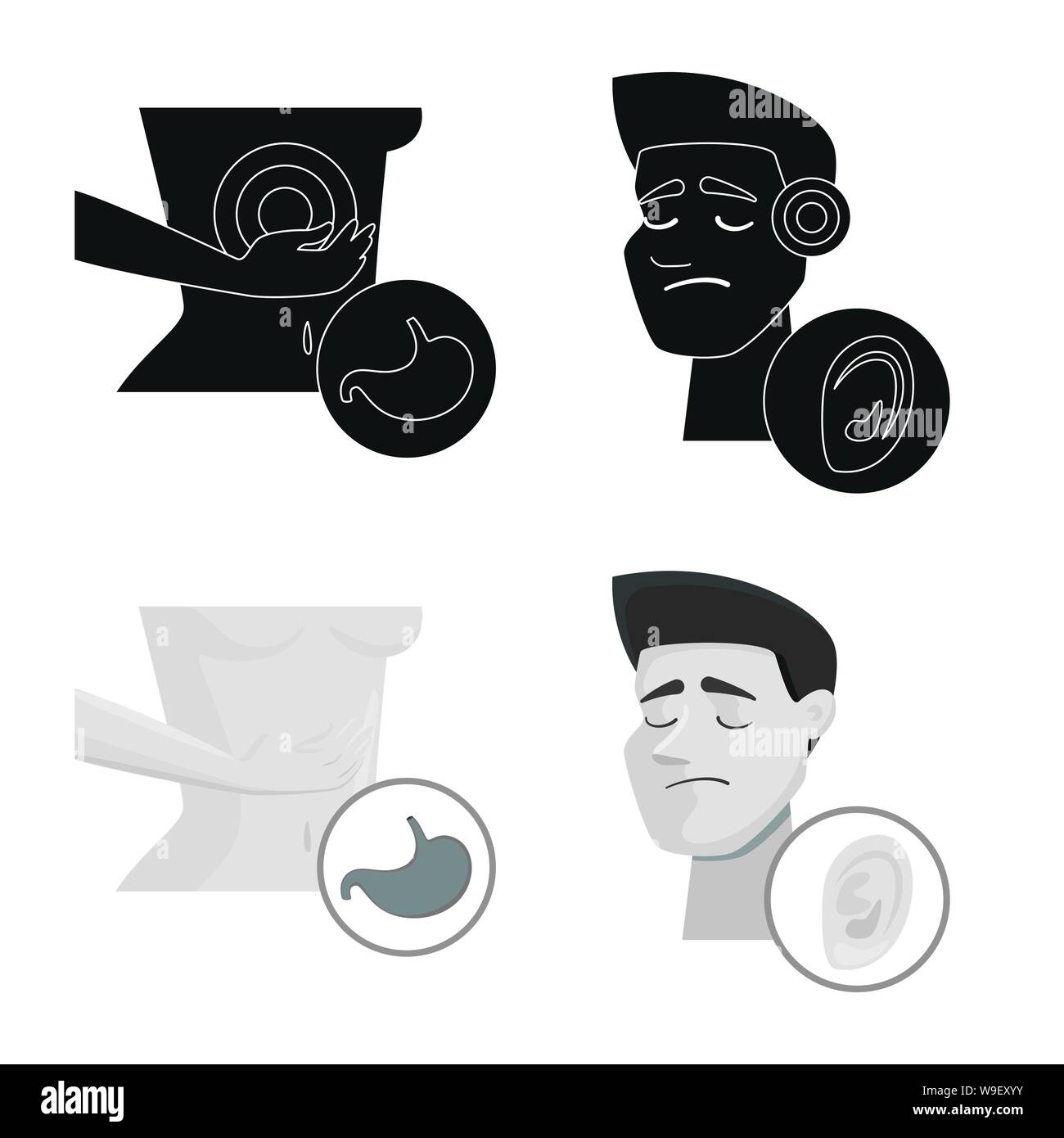 Vector illustration of hospital and rendering sign. Set of hospital and ...