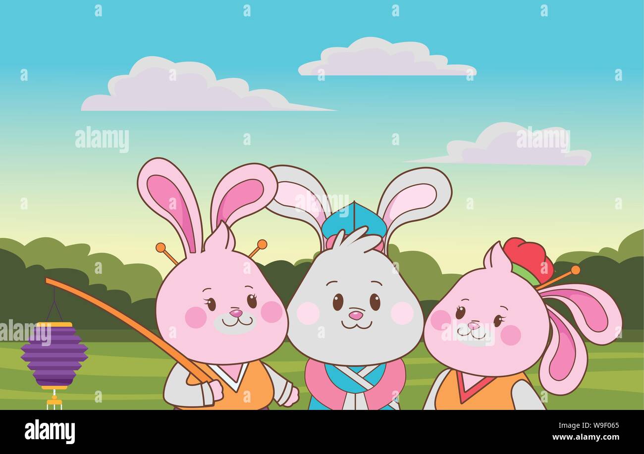 Rabbits celebrating mid autumn festival cartoons Stock Vector Image & Art - Alamy