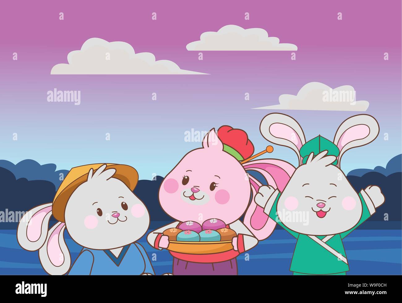 Rabbits celebrating mid autumn festival cartoons Stock Vector Image ...