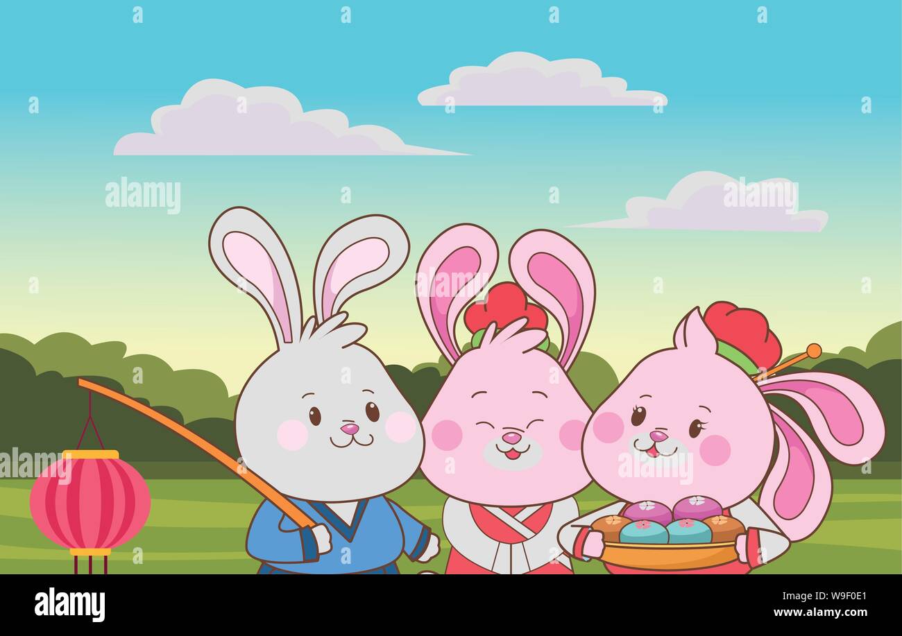 Rabbits celebrating mid autumn festival cartoons Stock Vector Image ...