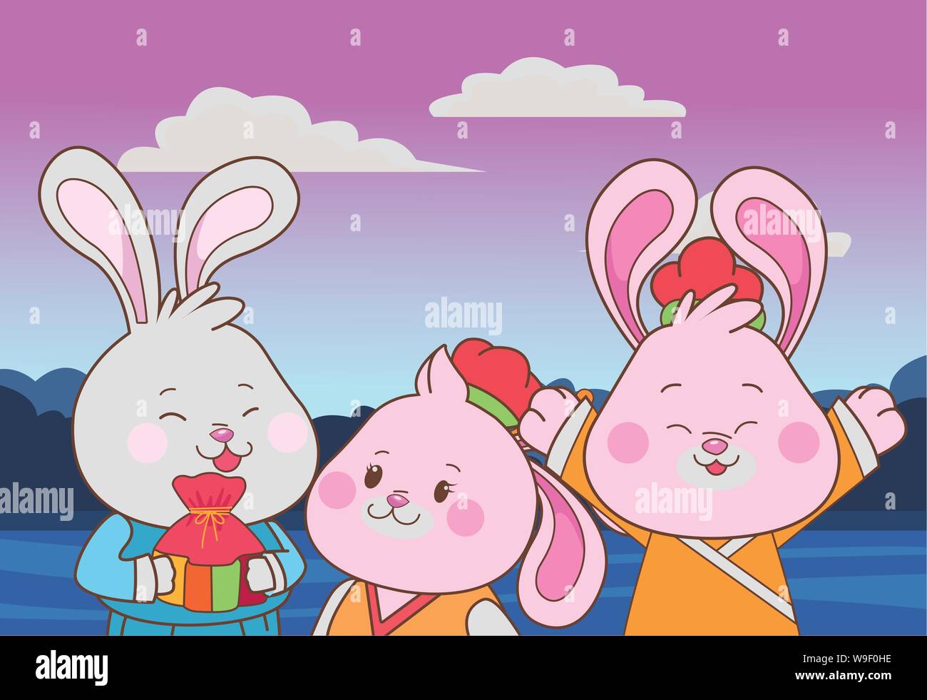 Rabbits celebrating mid autumn festival cartoons Stock Vector Image ...