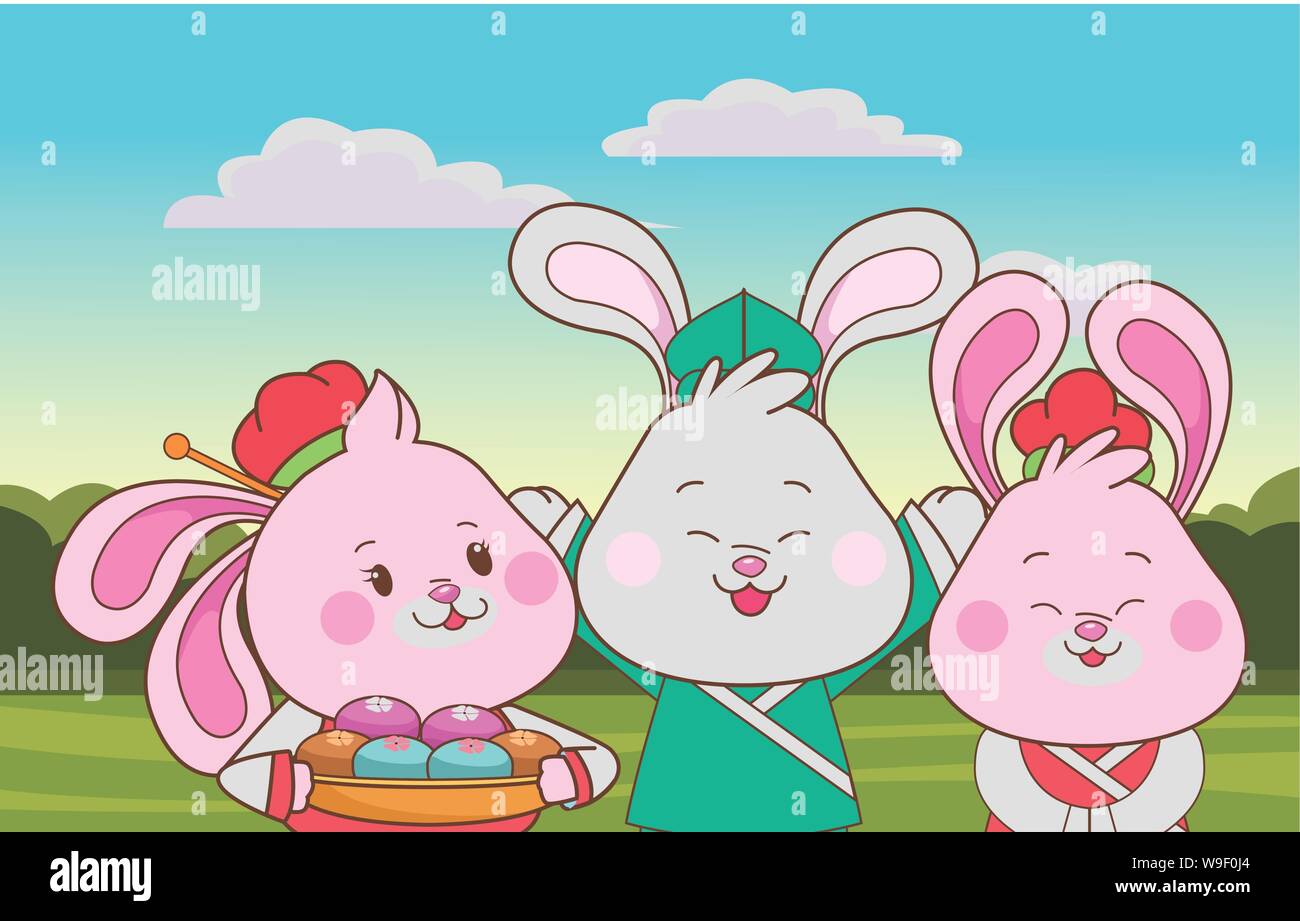 Rabbits celebrating mid autumn festival cartoons Stock Vector Image ...