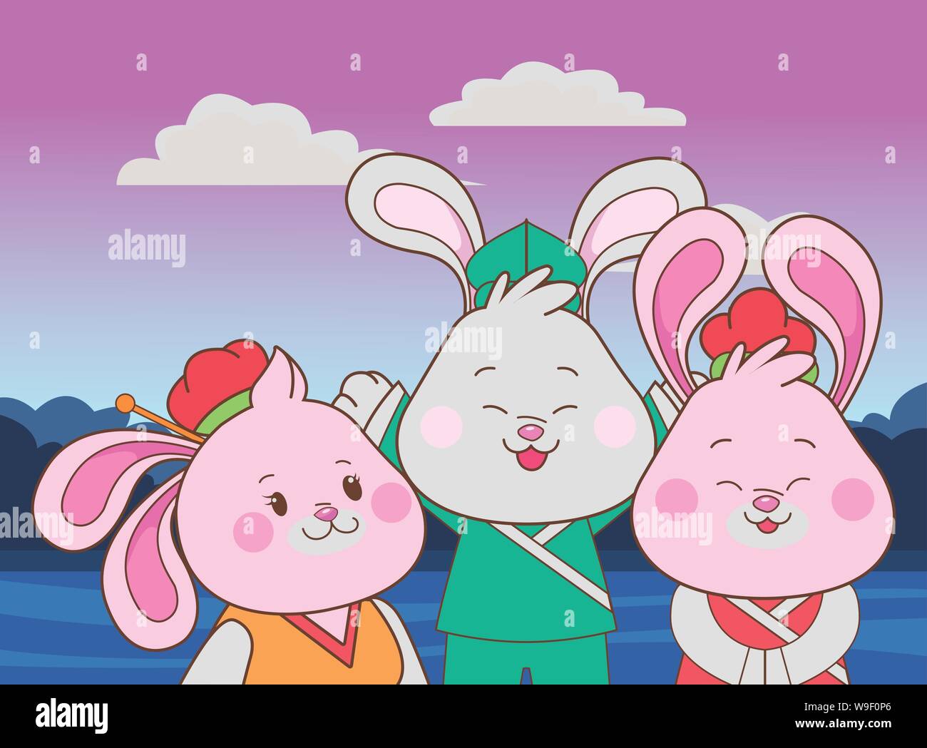 Rabbits celebrating mid autumn festival cartoons Stock Vector Image ...